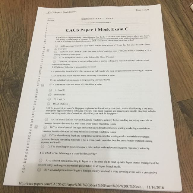 CACS 1 Mock Paper, Hobbies & Toys, Books & Magazines, Textbooks on ...