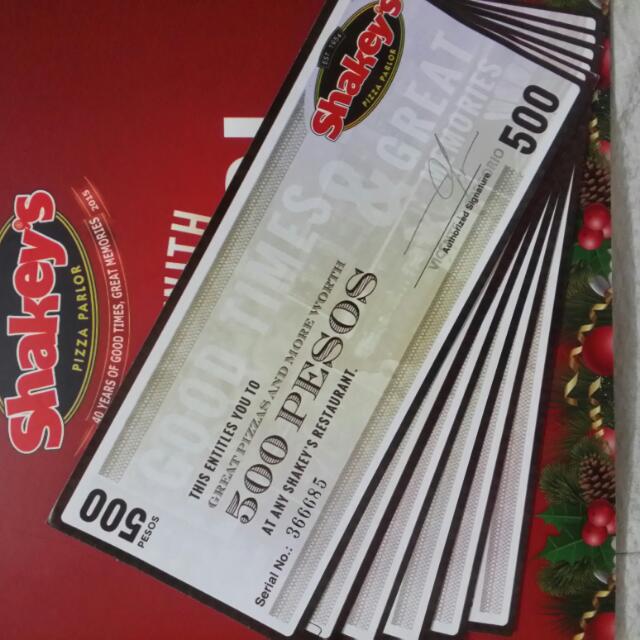 Repriced - Shakey's Gift Certificates P1400 For 2k Worth Of GC (4x500 ...