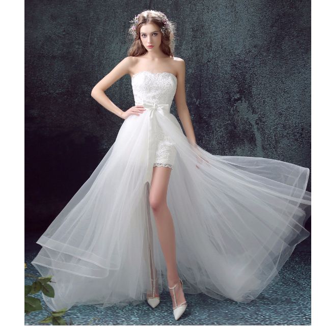 Wedding Collection - Fancy Modern Front short Back Long Lace Wedding ...