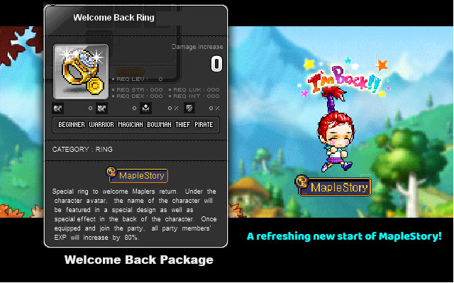 Maplestory Welcome Back Package, Video Gaming, Video Game Consoles, Others on Carousell