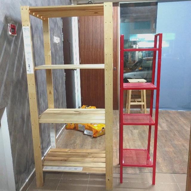 Ikea Pallet Wood & Red Shelf, Furniture & Home Living, Furniture, Other ...