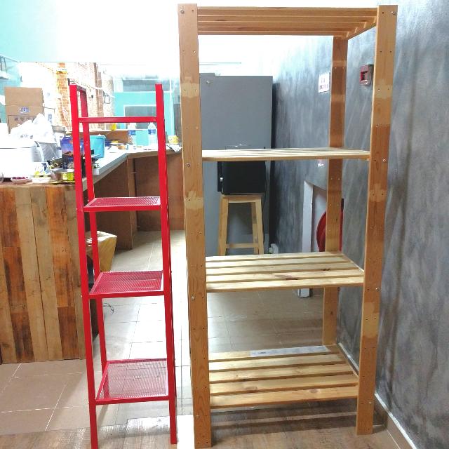 Ikea Pallet Wood & Red Shelf, Furniture & Home Living, Furniture, Other ...