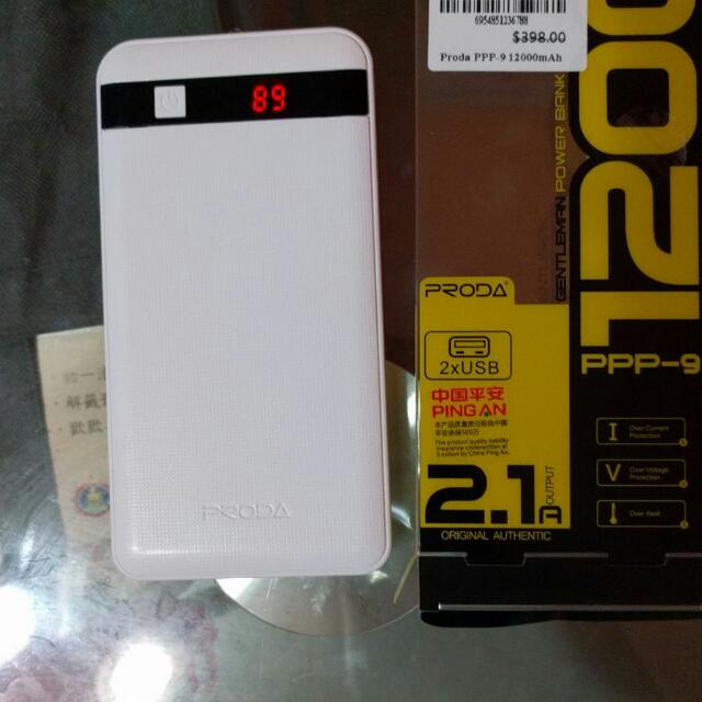 Proda PPP-9 12000mAh Power Bank, 手提電話, 電話及其他裝置配件, 電池及充電器 - Carousell