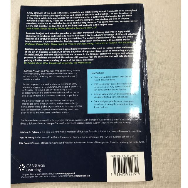 Business Analysis and Valuation (IFRS Edition), Palepu, K., P. Healy ...