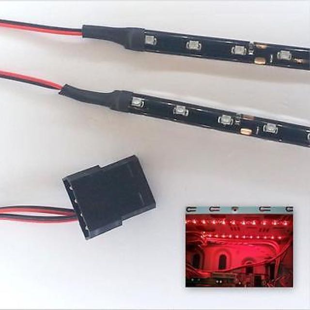RED MODDING PC CASE LIGHT LED KIT (TWIN 15CM STRIP) MOLEX 40CM TAILS ...