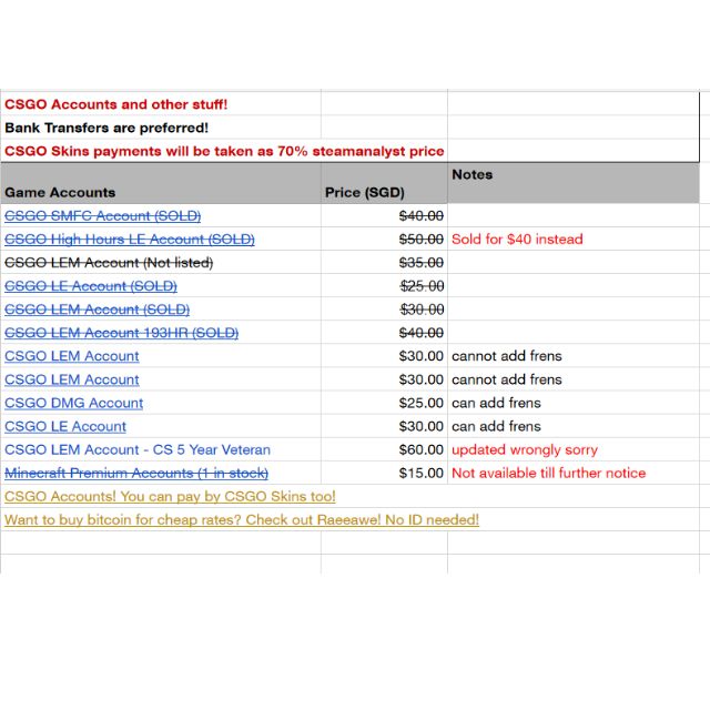 [UPDATED DAILY] CSGO Accounts Spreadsheet!, Video Gaming, Gaming Accessories, Game Gift Cards ...