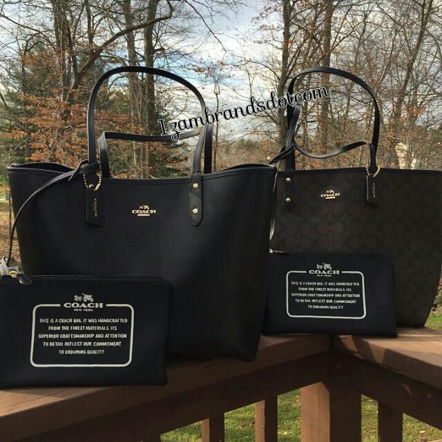 COACH REVERSIBLE CITY TOTE IN SIGNATURE KHAKI/BLACK, Women's Fashion ...