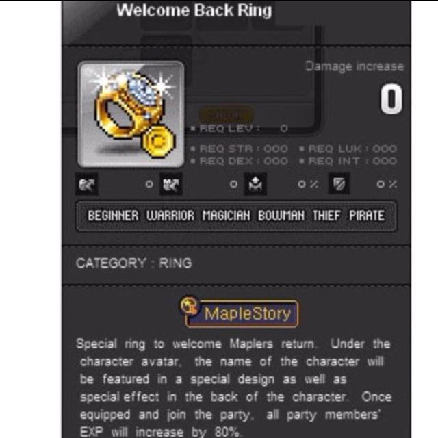 Maplesea Welcome Back Ring (wb Ring), Video Gaming, Video Game Consoles ...