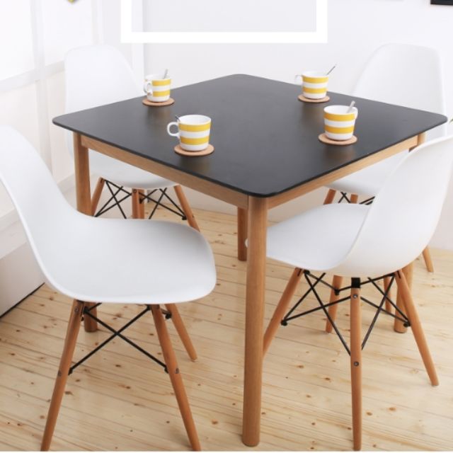 Nordic Black simple modern oak square dining table with solid wood ...