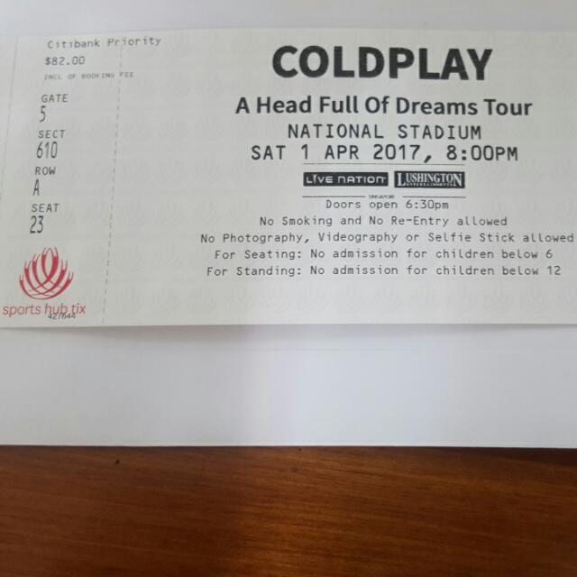 Coldplay Ticket For 1st April Cat4($78), Tickets & Vouchers, Event ...