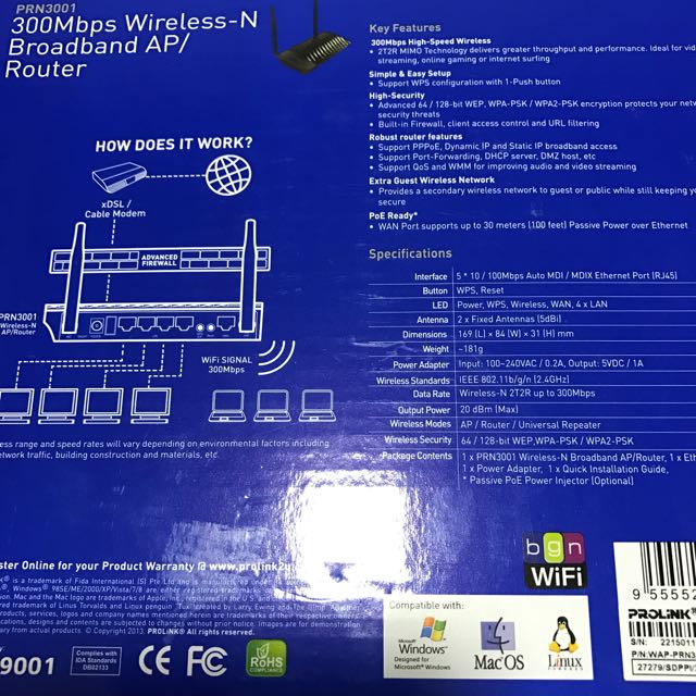 Prolink Prn3001 300mbps Wireless N Broadband Ap Router Computers And Tech Parts And Accessories