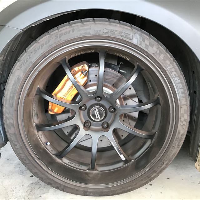 Advan RS-D Rims And Brembo big brake Kit, Car Accessories on Carousell