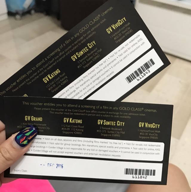 GV GOLD CLASS MOVIE TICKETS, Tickets & Vouchers, Event Tickets on Carousell
