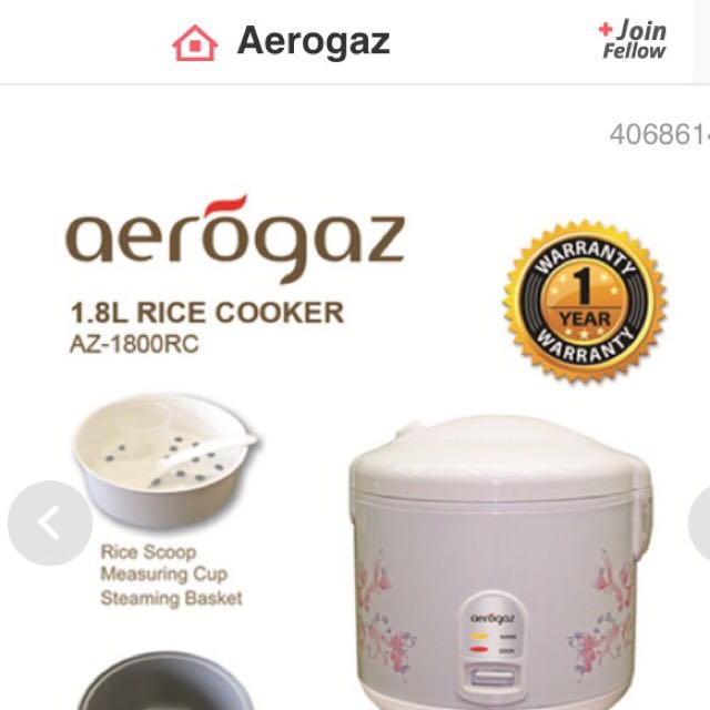 Aerogaz 1.8L Rice Cooker Model: AZ-1800RC, TV & Home Appliances ...