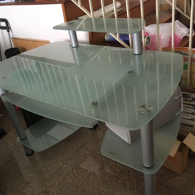 Tempered Glass Computer Table, Furniture & Home Living, Furniture ...