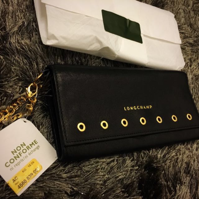 Brand New Authentic LongChamp Gold Chain Leather Wallet, Women's ...