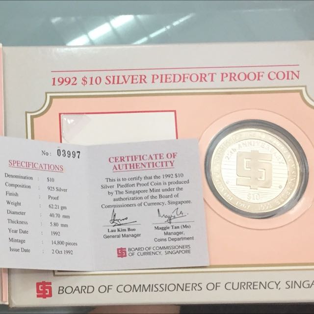 Singapore 1992 25 Years Of BCCS $10 Silver Piedfort Proof Coin And ...