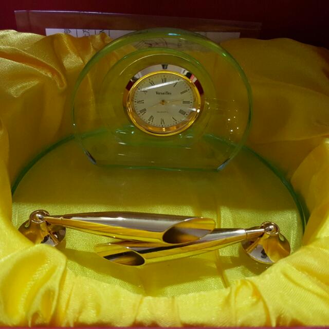 Glass Clock W Pen Holder, Furniture & Home Living, Home Decor, Clocks ...