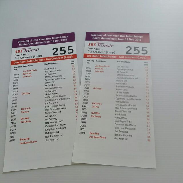 SBS TRANSIT BUS SERVICE 255 GUIDE BUY 3 GET 2 FREE WITH OTHER BUS ...