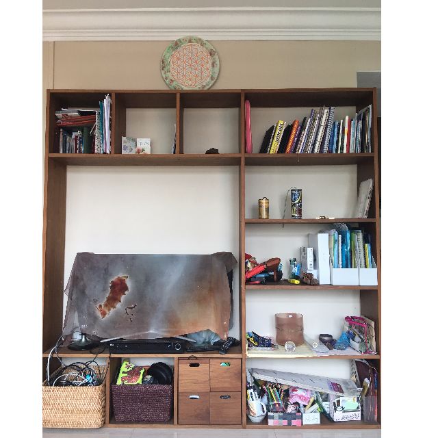 MUJI gridshelf walnut (3row wide and 5R3L), plus walnut 4 drawer and ...