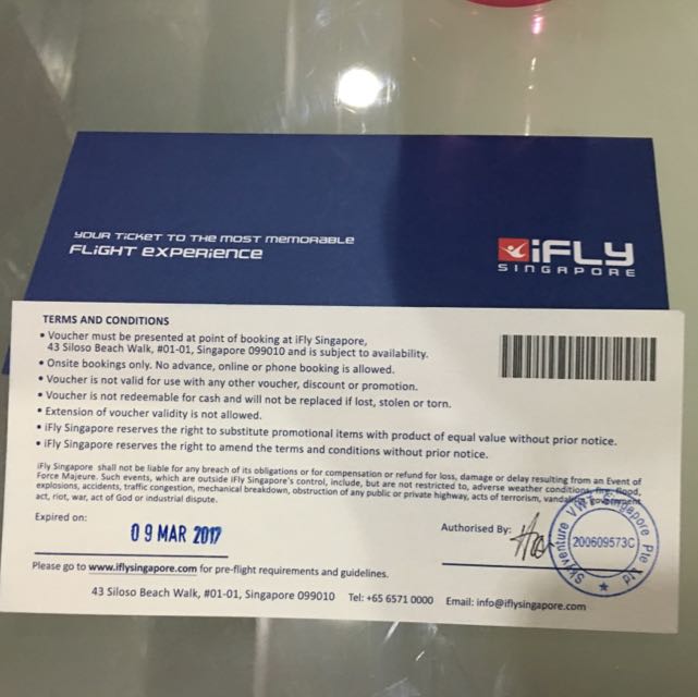 Ticket For Ifly, Tickets & Vouchers, Event Tickets on Carousell