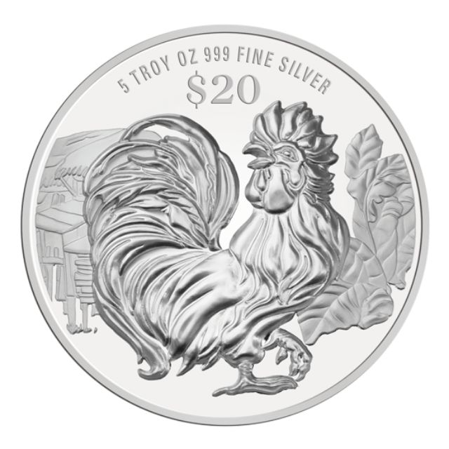 2017 Singapore Lunar Rooster 5 troy oz 999 Fine Silver Proof Coin on ...