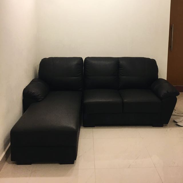 Black L-Shaped Sofa, Furniture & Home Living, Furniture, Sofas on Carousell