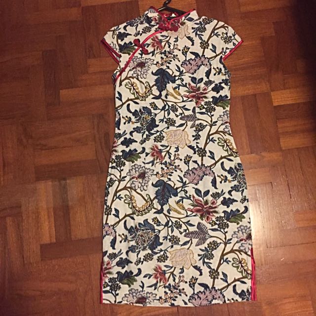 Dark Green Floral Cheongsum, Women's Fashion, Tops, Sleeveless on Carousell