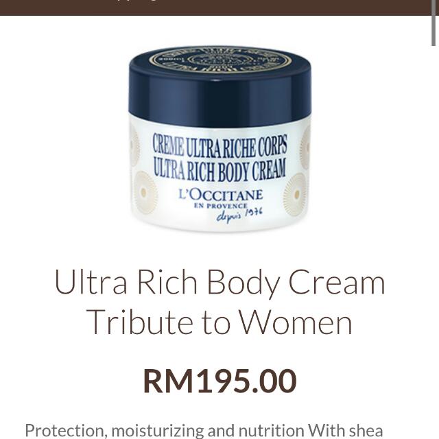 Loccitane Special Edition Ultra Rich Body Creme, Beauty & Personal Care, Bath & Body, Body Care ...