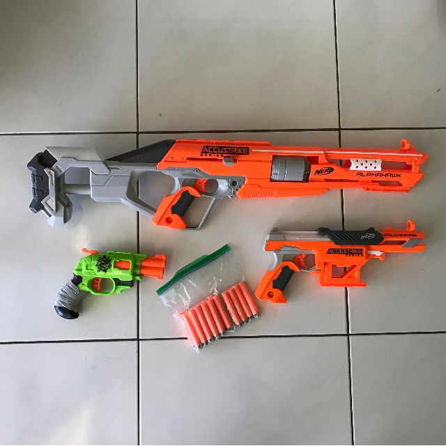 Nerf Set: Accustrike Alpha Hawk, Falcon Fire and DoubleShot, Hobbies ...