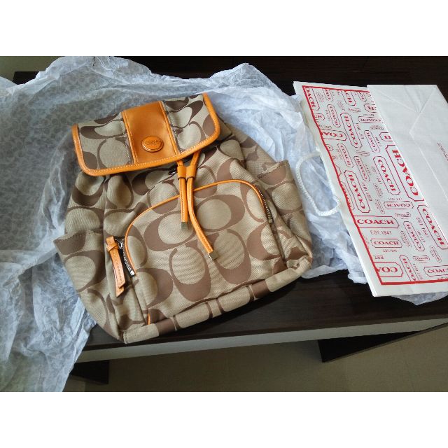 NEW: Coach 21928 Signature Stripe Backpack Khaki / Orange Spice, Women ...