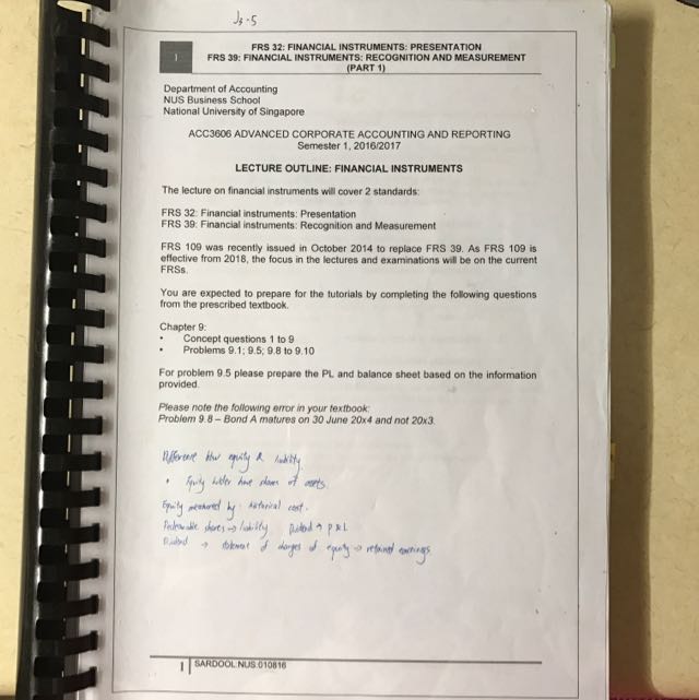 NUS ACC3606 Complete Lecture Notes Set, Complete Tutorial Questions Set ...