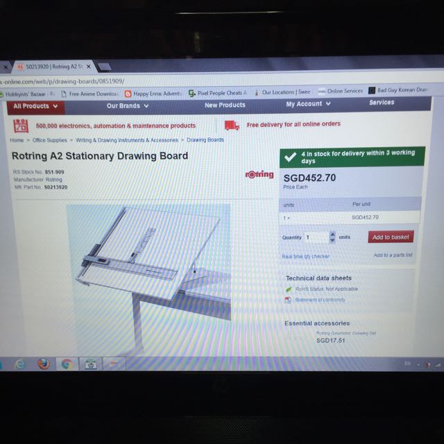 Rotring A2 drafting table with t square, Hobbies & Toys, Stationery ...
