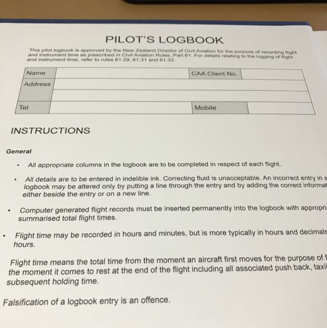 CAA New Zealand Official Pilots Logbook (CAA1373), Everything Else on ...