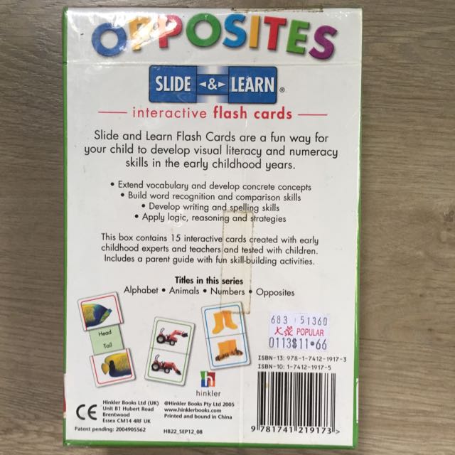 Opposites Slide & Learn Flash cards, Babies & Kids, Babies & Kids ...