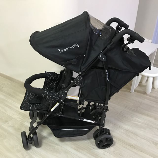 Kinderwagon BLACK Hop Double Child Stroller w/ Canopy, Babies & Kids ...