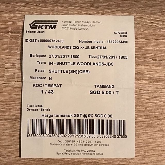 27/1 KTM Train Ticket From SG To JB, Tickets & Vouchers, Local ...