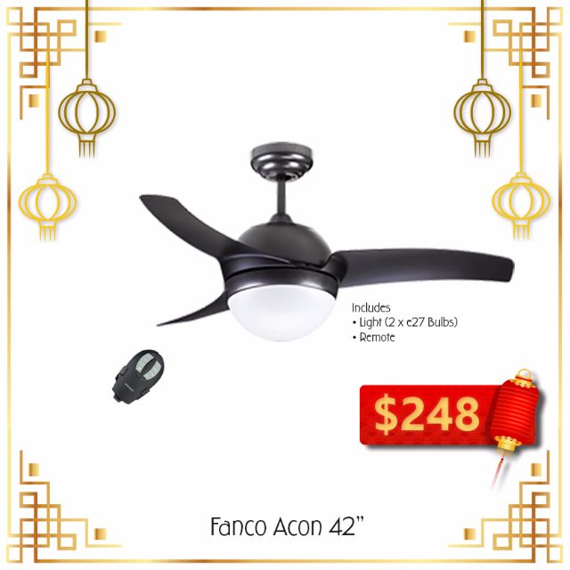 CNY Promotion! Fanco ACON 42 inch Ceiling Fan with light and remote ...