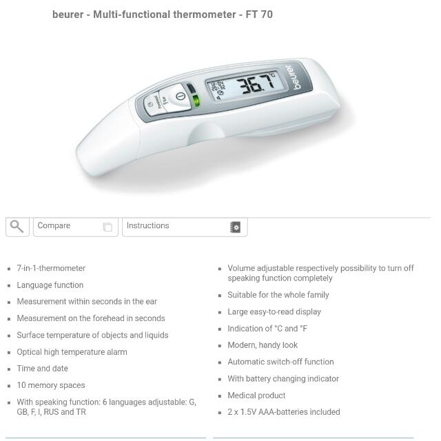全新 德國Beurer FT70 探熱針 温度計 耳/額頭兩用 水貨, 兒童＆孕婦用品, 洗澡及換尿片, 洗澡及換尿片 - 其他用品 - Carousell
