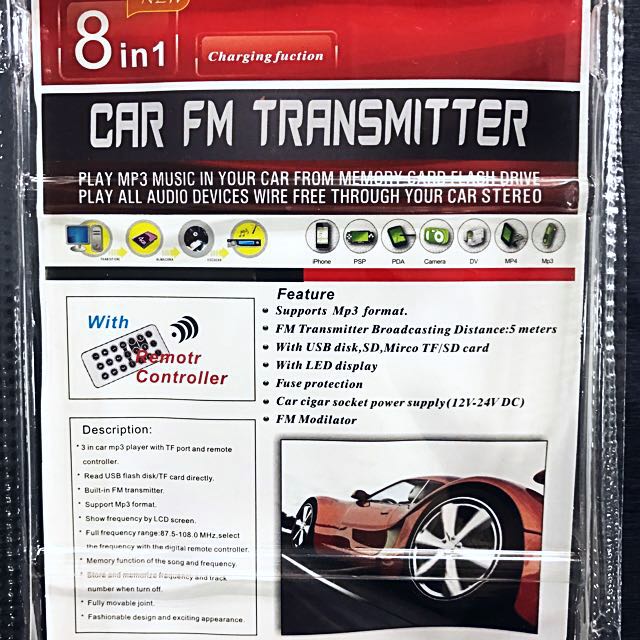 [BMC] 8 In 1 Car FM Transmitter with SD/microSD Card Slot, USB Charging ...