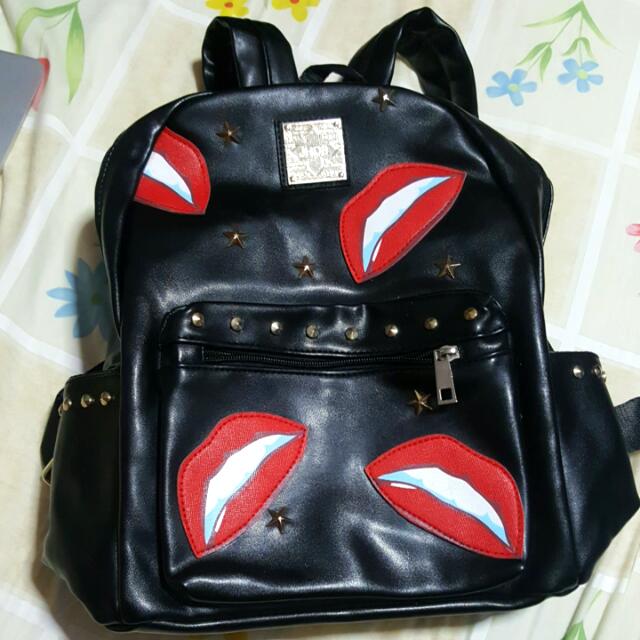 Lips Leather Backpack, Women's Fashion, Bags & Wallets, Backpacks on ...