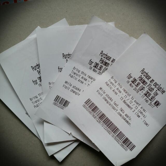 Receipts For Pokémon Plush Toy At Changi Airport, Hobbies & Toys, Toys ...