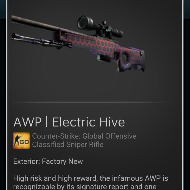 Factory New AWP Electric Hive, Video Gaming, Video Game Consoles ...