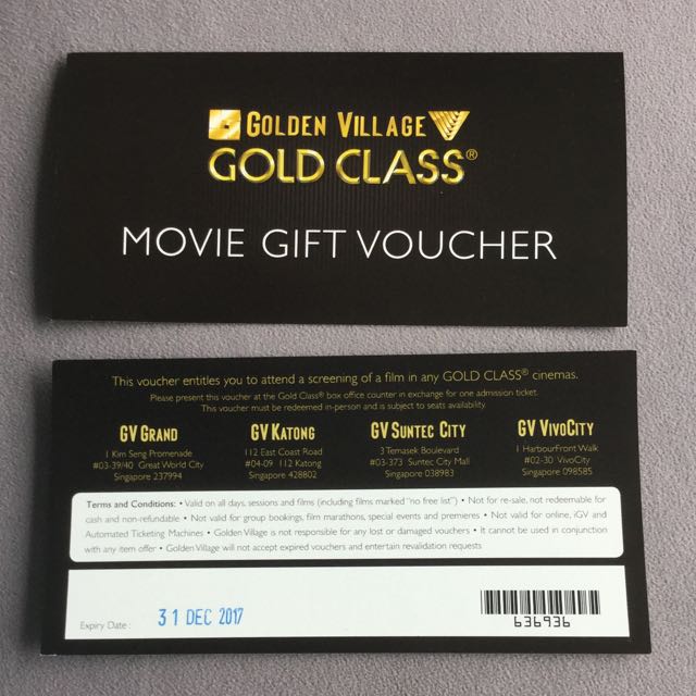 GV Gold Class Tickets X2, Tickets & Vouchers, Event Tickets on Carousell