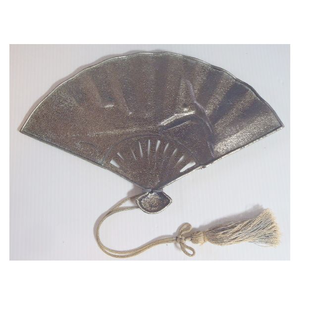 Vintage Japanese metal fan raised relief mt fuji castle cherry blossom ...