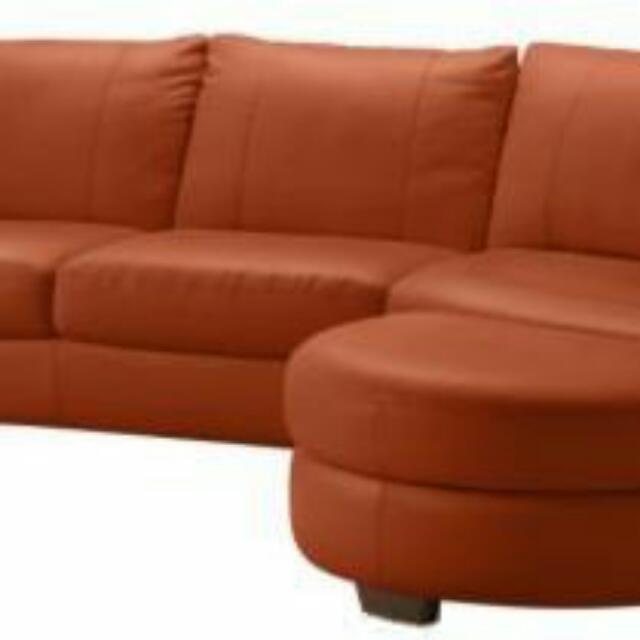 IKEA REAL LEATHER VRETA L SHAPED SOFA + RECTANGLE AND CURVED OTTOMAN ...