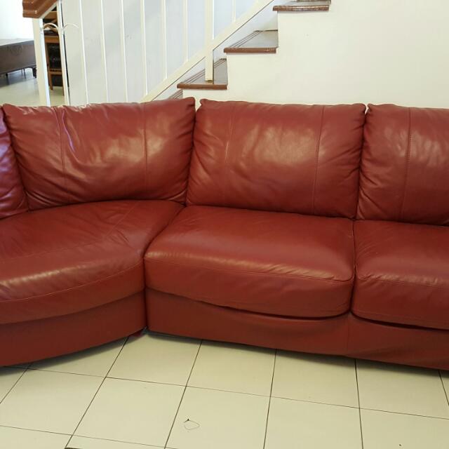 IKEA REAL LEATHER VRETA L SHAPED SOFA + RECTANGLE AND CURVED OTTOMAN ...