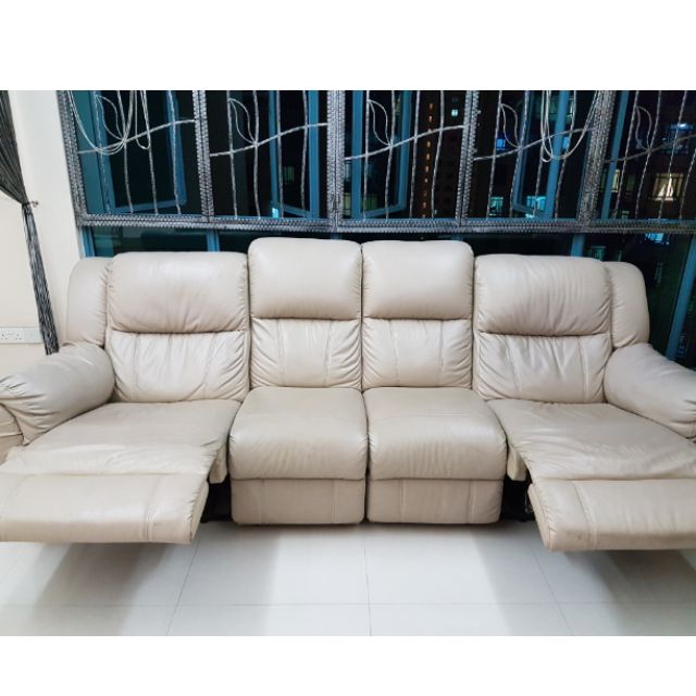 PVC Leather 4 Seater Sofa with 2 recliner seat (Beige color) come with ...