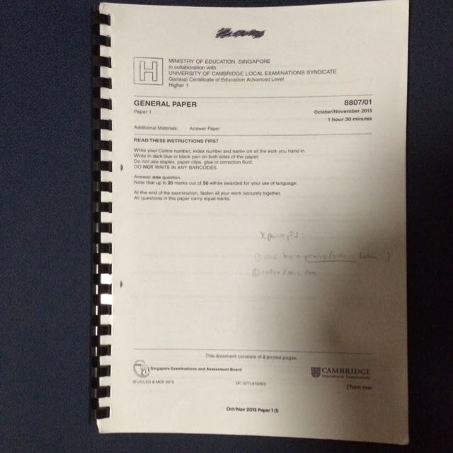 H1 General Paper 'A' Level P1 & P2 Question Papers 2006-2015 (Suggested ...