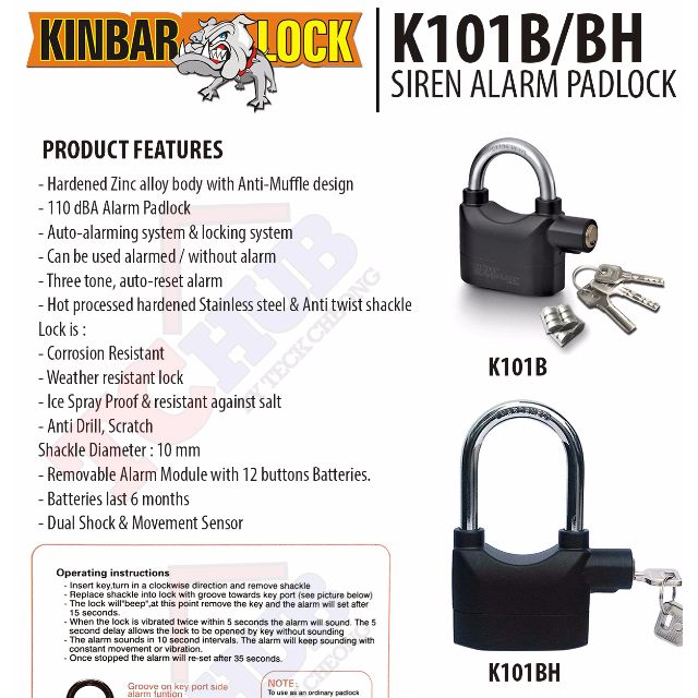 [KINBAR] Siren Alarm Padlock K101B/BH, Furniture & Home Living ...